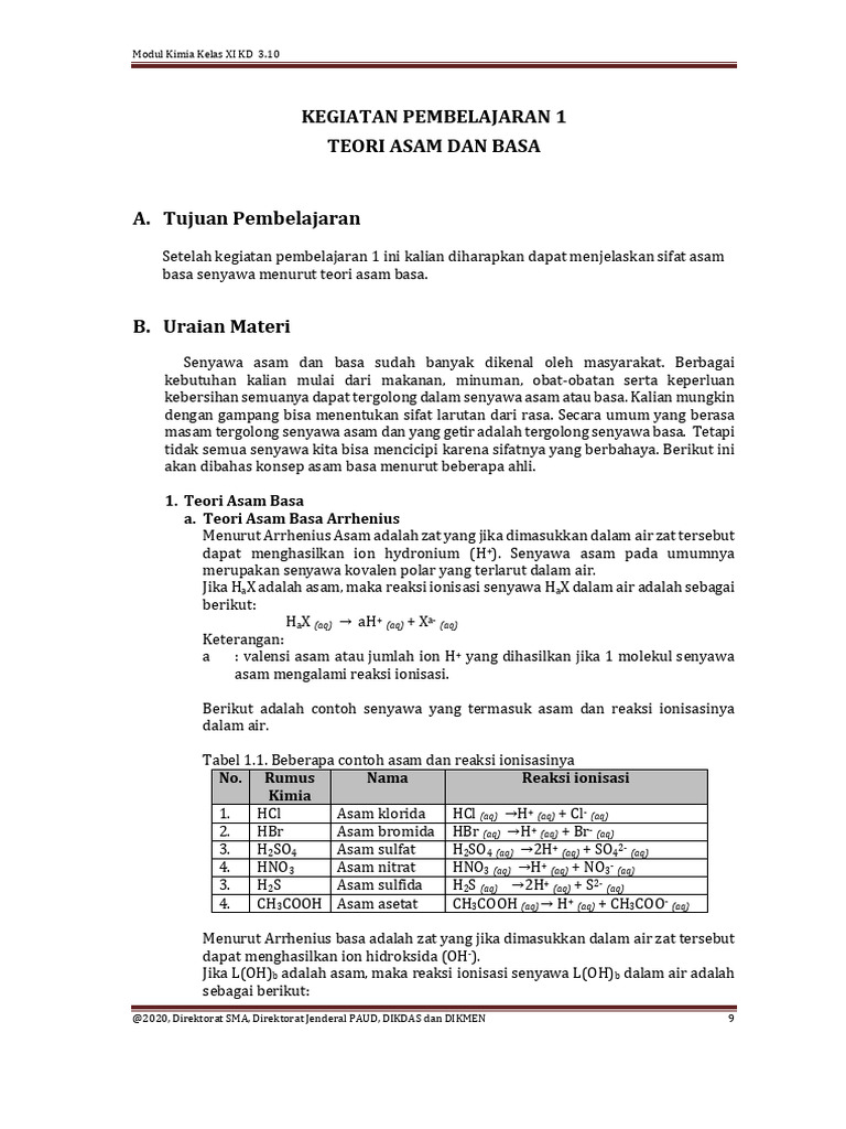Teori Asam Basa dalam Kimia Kelas XI | PDF