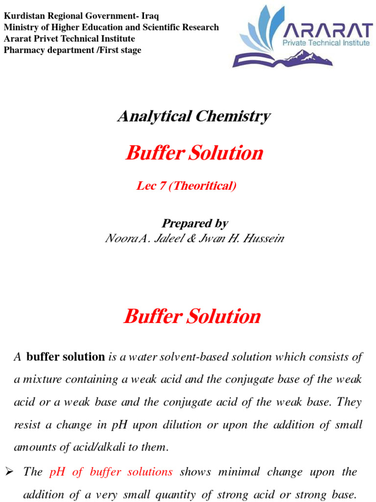 Lec 7 Analytical (Buffer Solution) | PDF | Buffer Solution | Acid