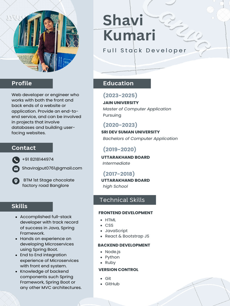 Shavi Web Dev Resume | PDF