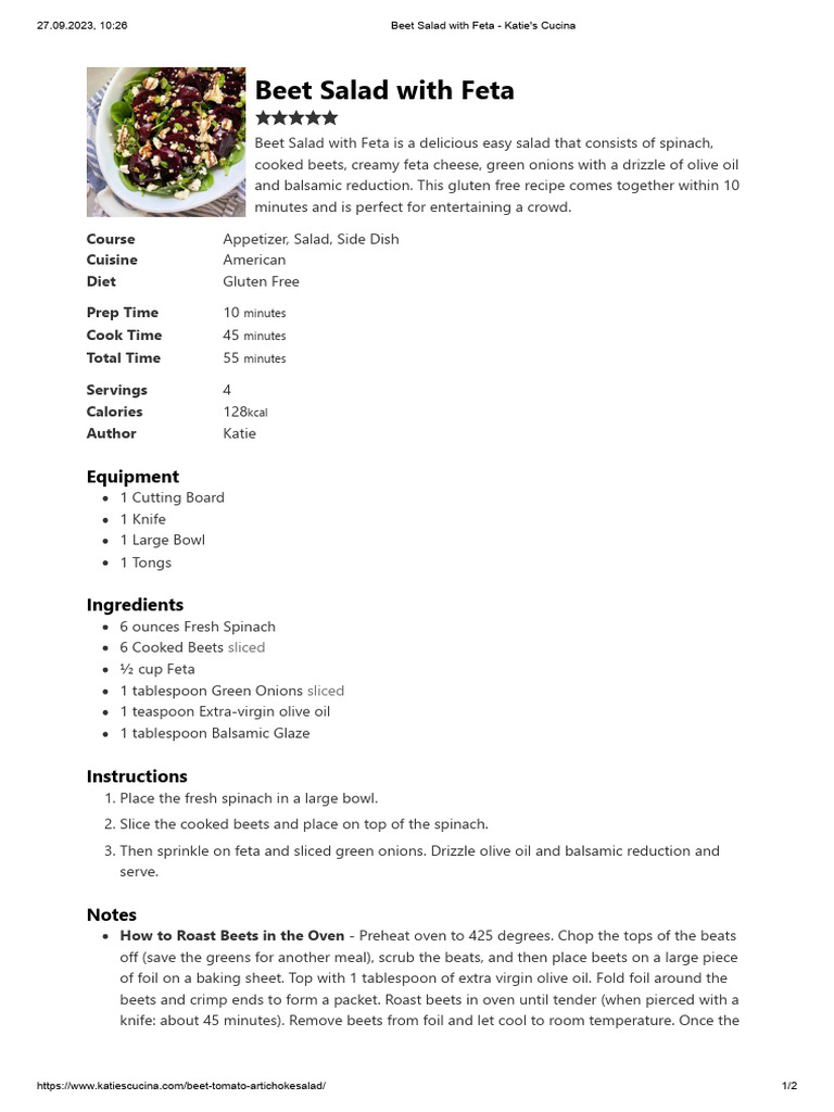 Beet Salad With Feta - Katie's Cucina | PDF | Beetroot | Salad