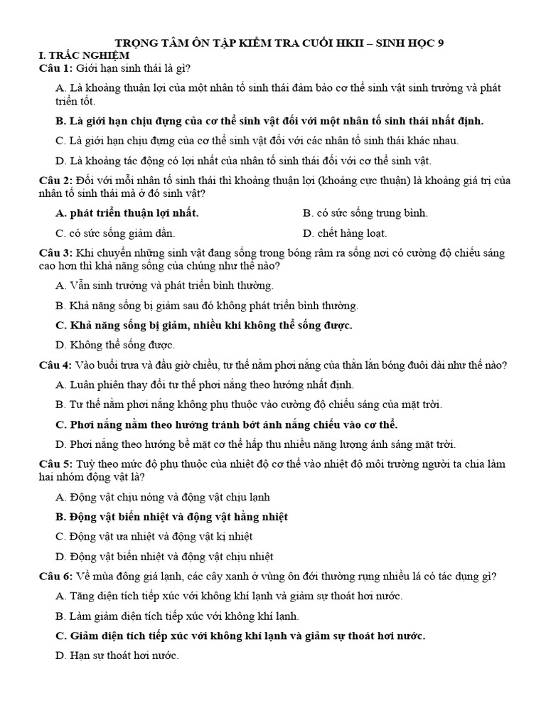TRỌNG TÂM ÔN TẬP KIỂM TRA CUỐI HKII - SINH HỌC 9 | PDF