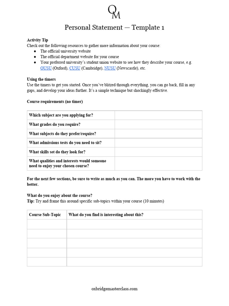 Personal Statement - Template 1: Ousu Cusu Nusu | PDF