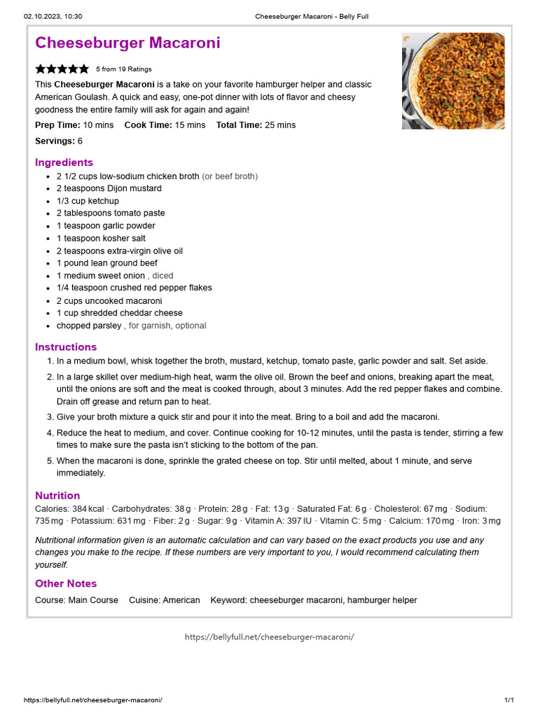 Cheeseburger Macaroni - Belly Full | PDF | Cooking | Teaspoon