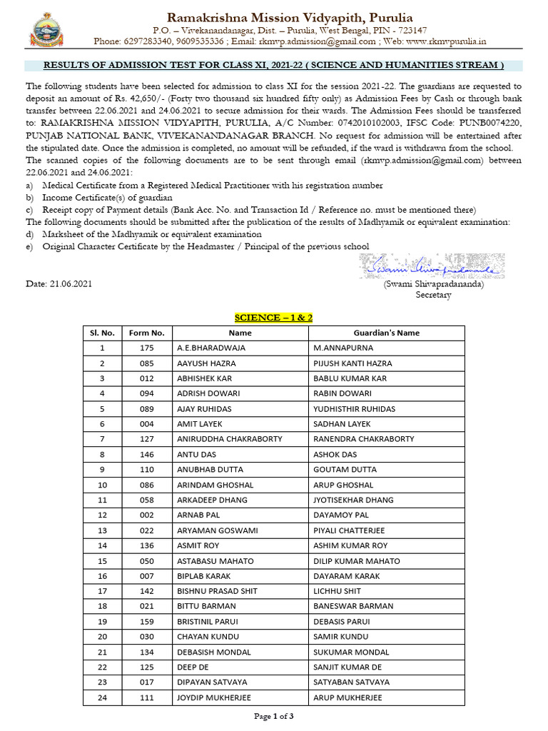 Admission Test Results Class XI 2021-22 | PDF | Business