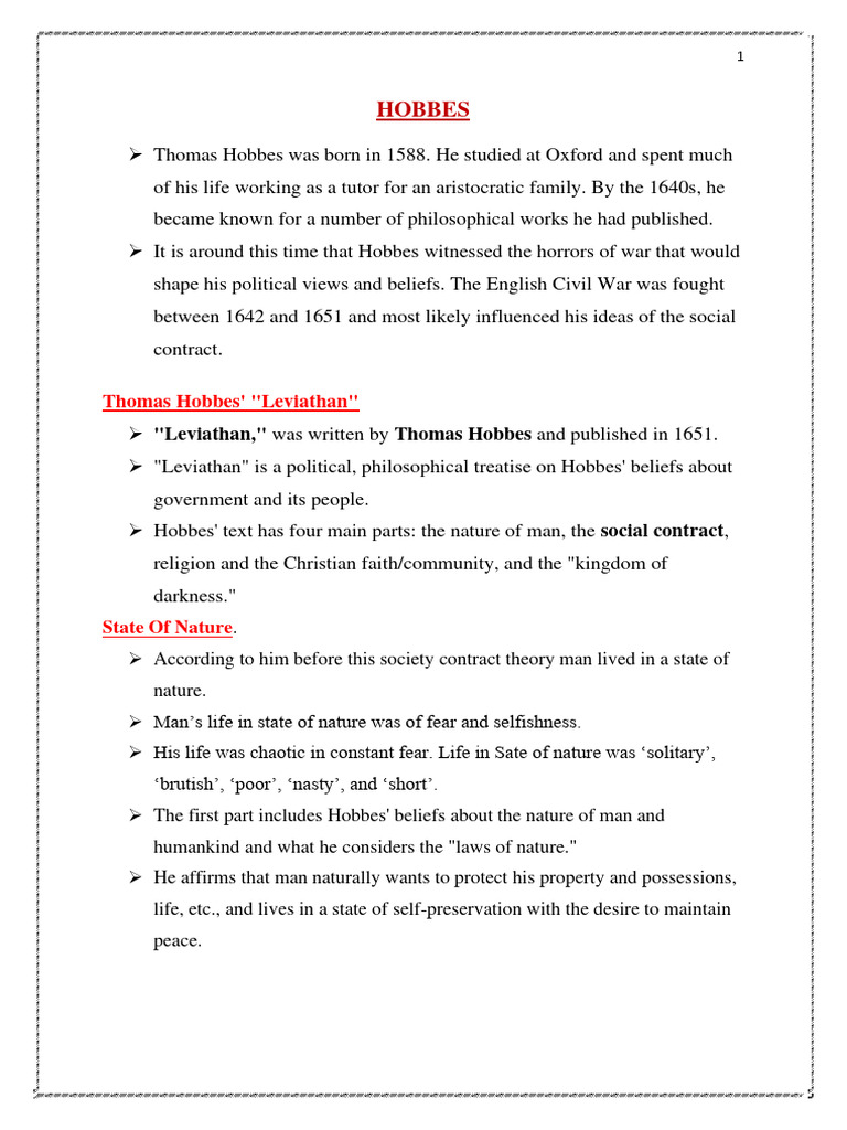Thomas Hobbes' Leviathan Analysis | PDF | Thomas Hobbes | Social Contract