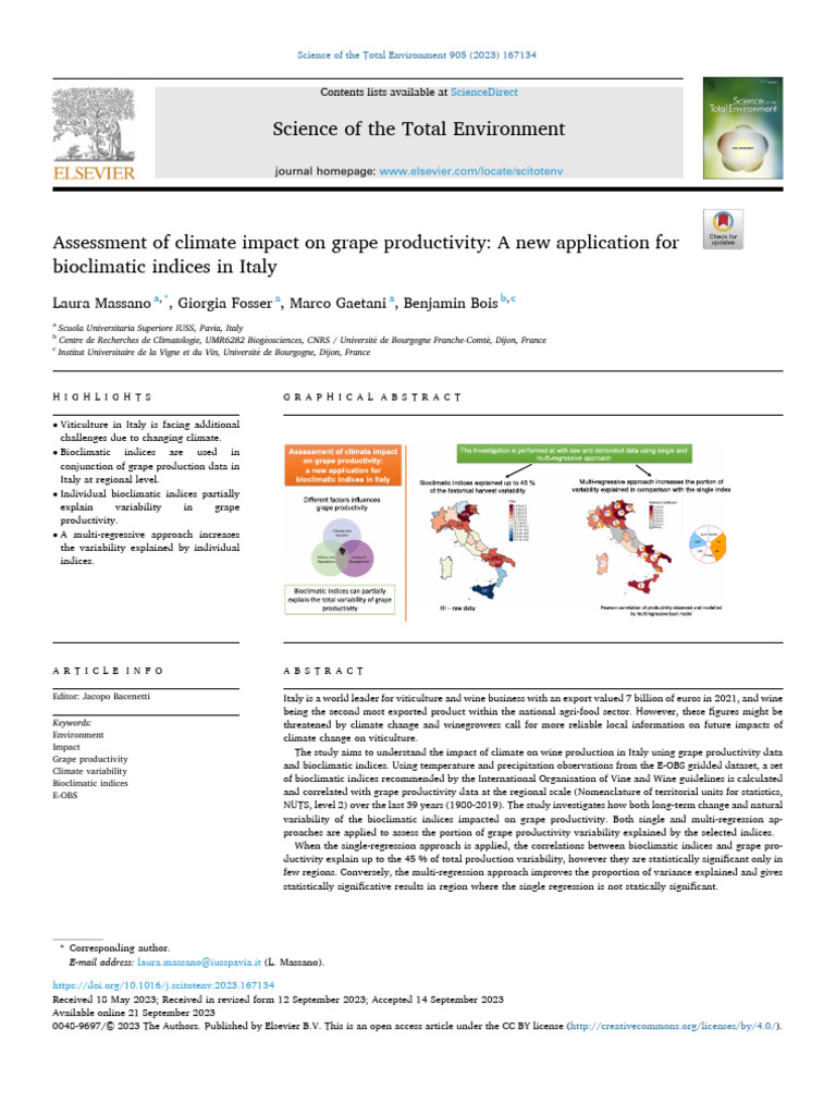 Assessment of Climate Impact On Grape Productivity | Download Free PDF | Viticulture | Climate