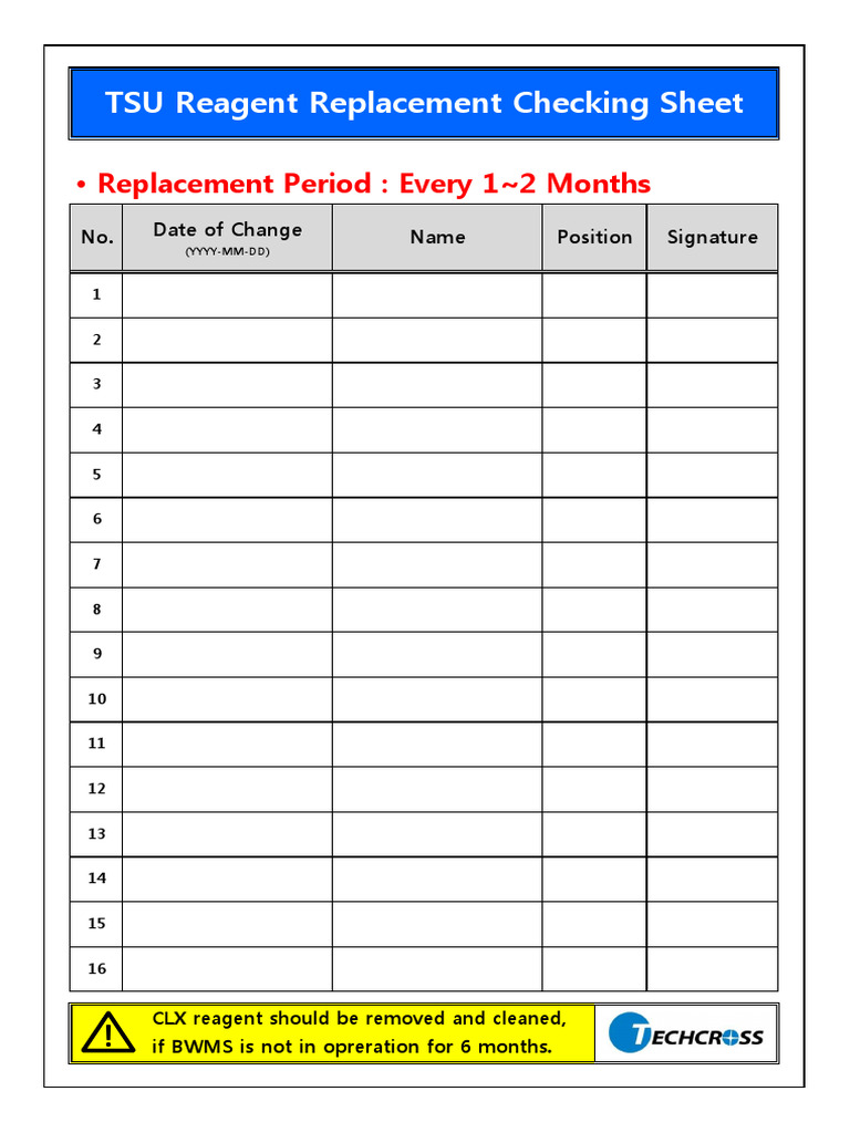 TSU Reagent Replacement Checking Sheet (Engine Room) | PDF