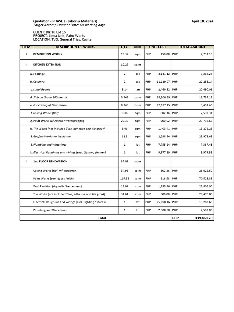 Quotation Format Blk10L16 | PDF | Tile | Building Engineering
