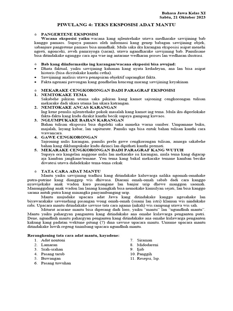 Piwulang 4 - Eksposisi Adat Mantu | PDF