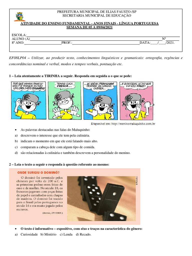 Atividade Habilidade EF08LP04A | PDF