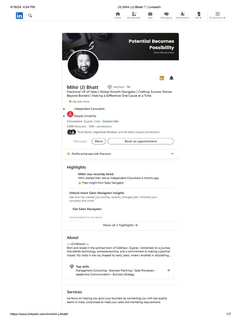 Mihir (J) Bhatt - LinkedIn | PDF | Linked In | Business Mihir (J) Bhatt - LinkedIn | PDF | Linked In | Business