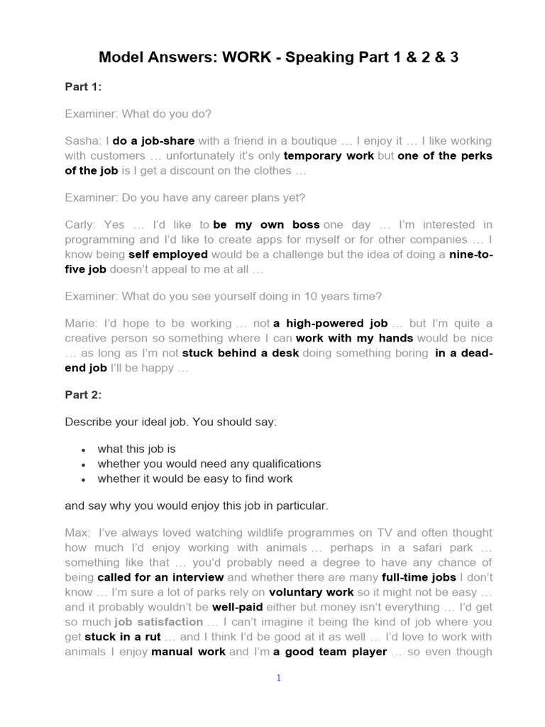 Model Answers for Job Interview Speaking | PDF | Social Psychology ...