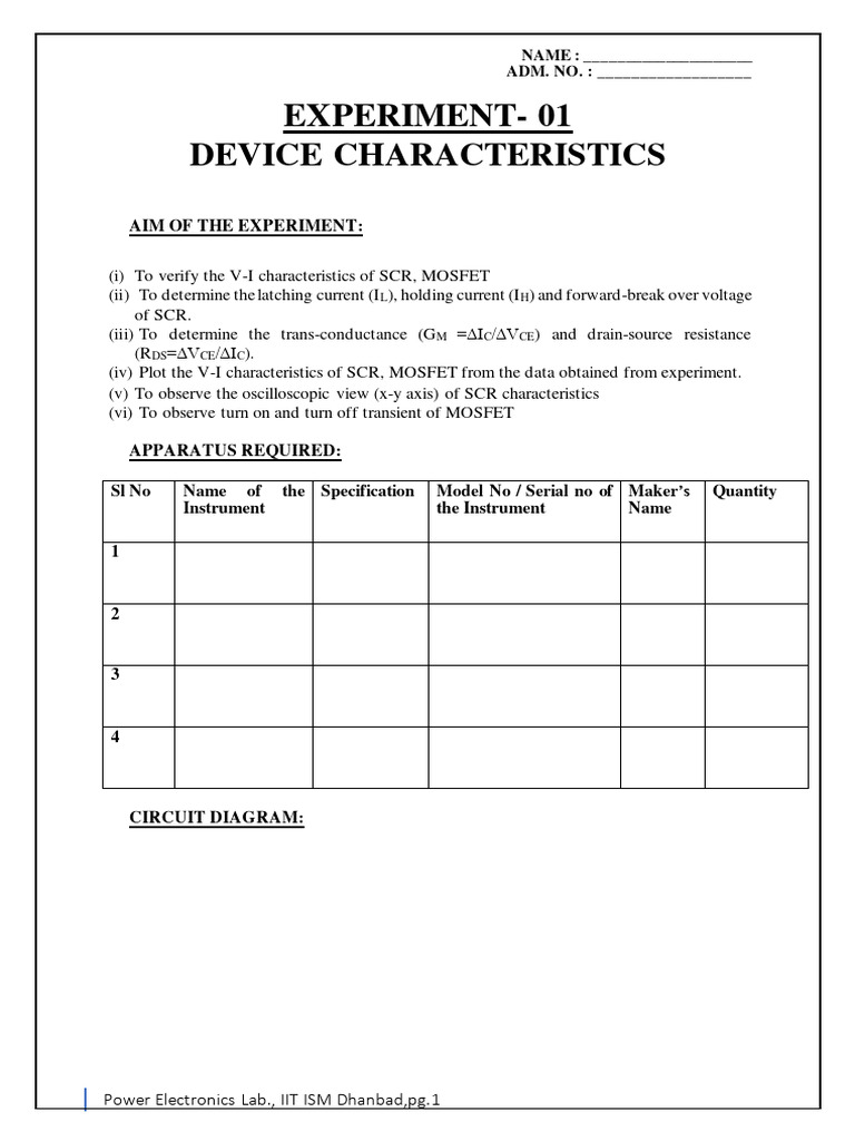 SCR and MOSFET V-I Characteristics Lab | PDF | Mosfet | Field Effect ...
