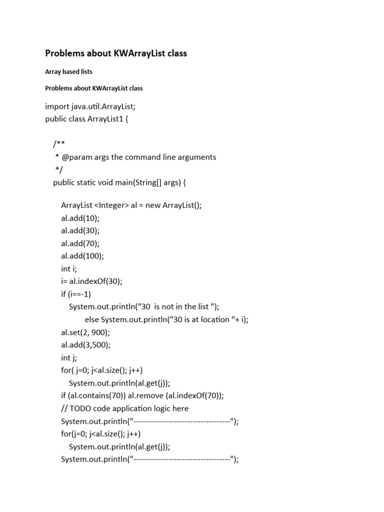 Problems and Solutions About KWArrayList Class-Student | PDF | Software ... Problems and Solutions About KWArrayList Class-Student | PDF | Software ...