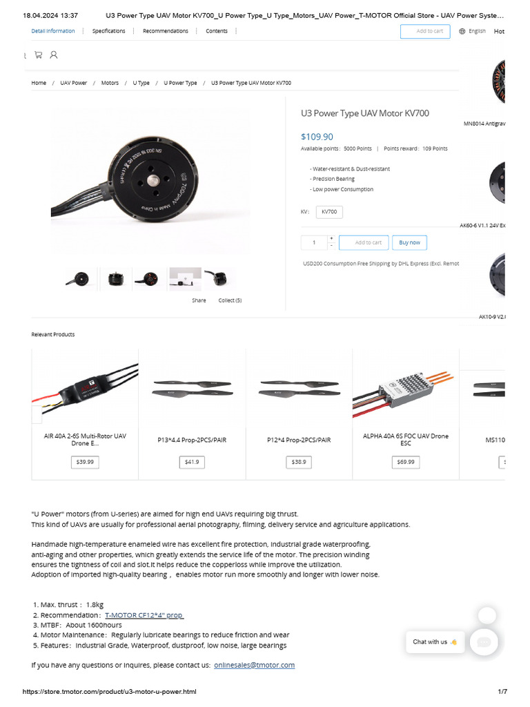 U3 KV700 UAV Motor for High Thrust | PDF | Unmanned Aerial Vehicle