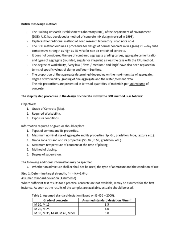 DOE Concrete Mix Design Method | PDF | Concrete | Standard Deviation