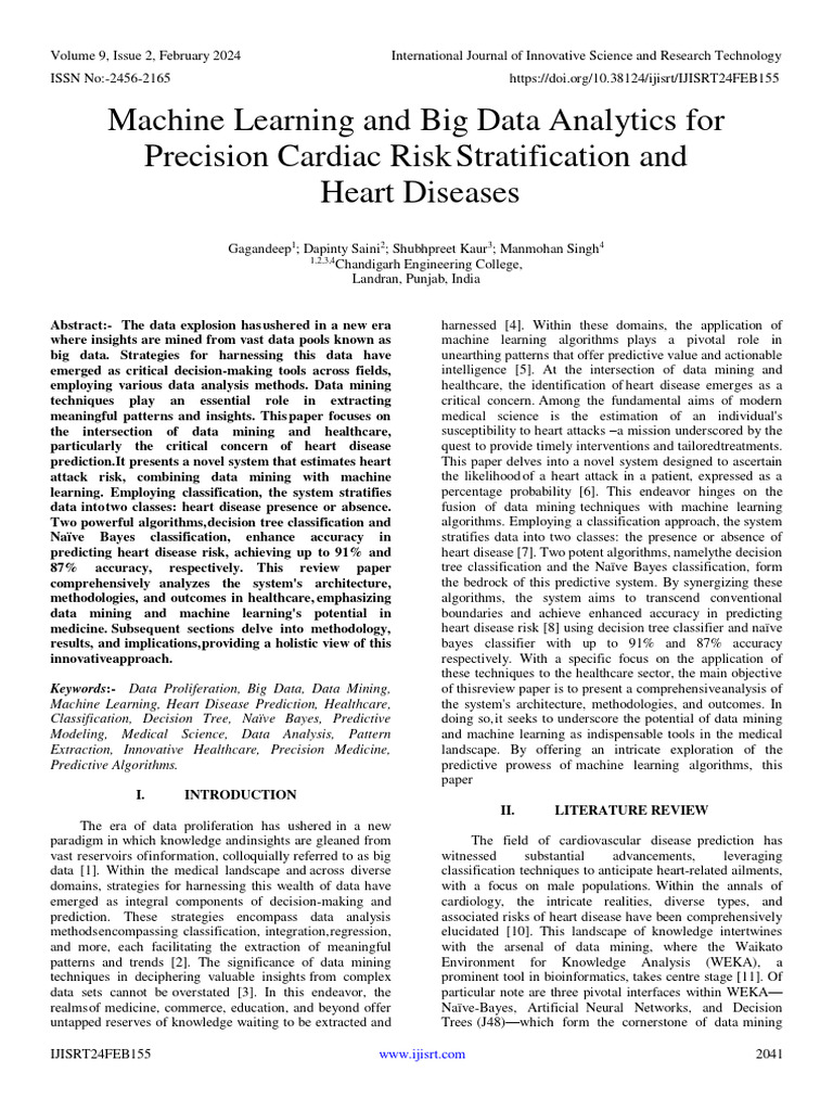 Machine Learning and Big Data Analytics For Precision Cardiac RiskStratification and Heart ...