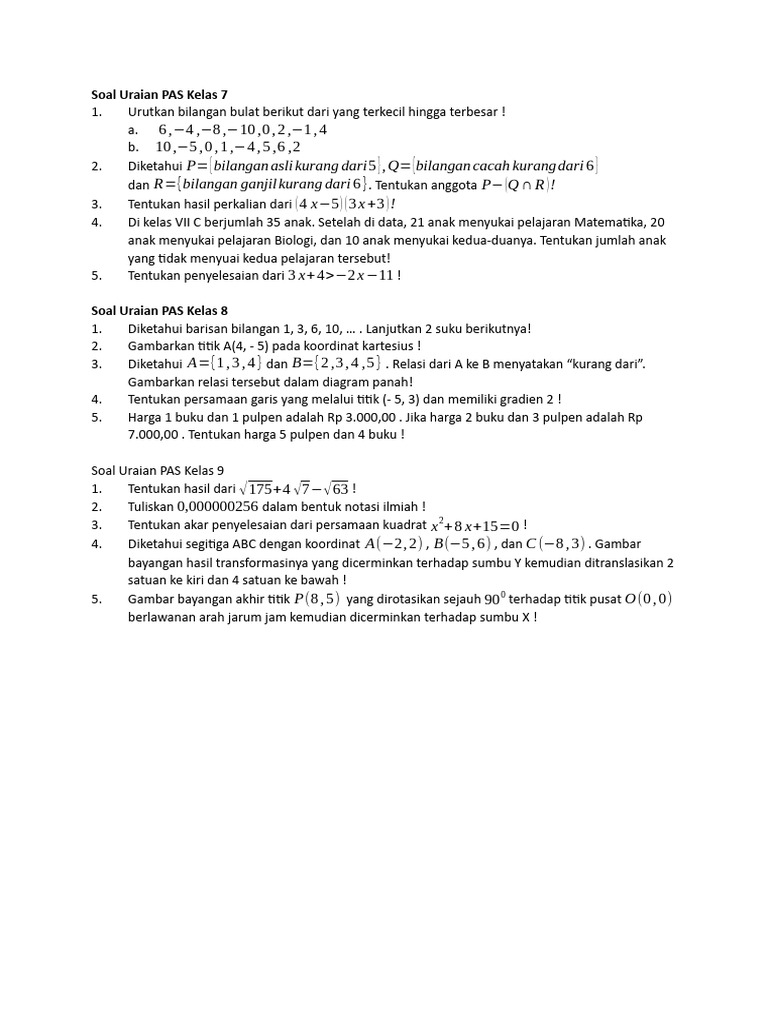 Soal Uraian PAS Kelas 7 | PDF