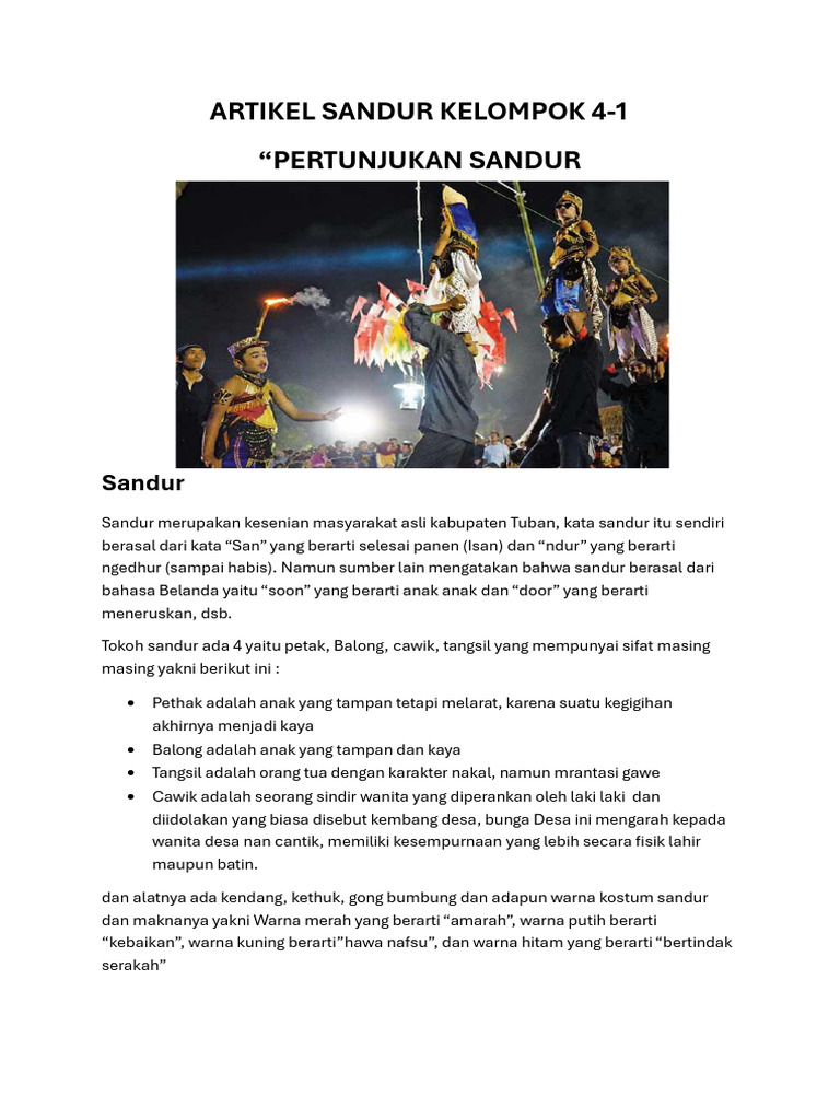 Kesenian Sandur: Asal dan Pertunjukan | PDF | Seni