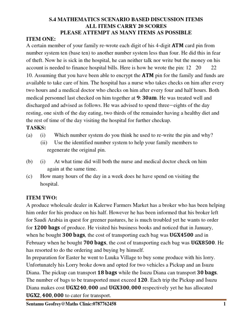 s.4 Maths Scenario Items Colloection From Maths Clinic | PDF | Speed | Hospital