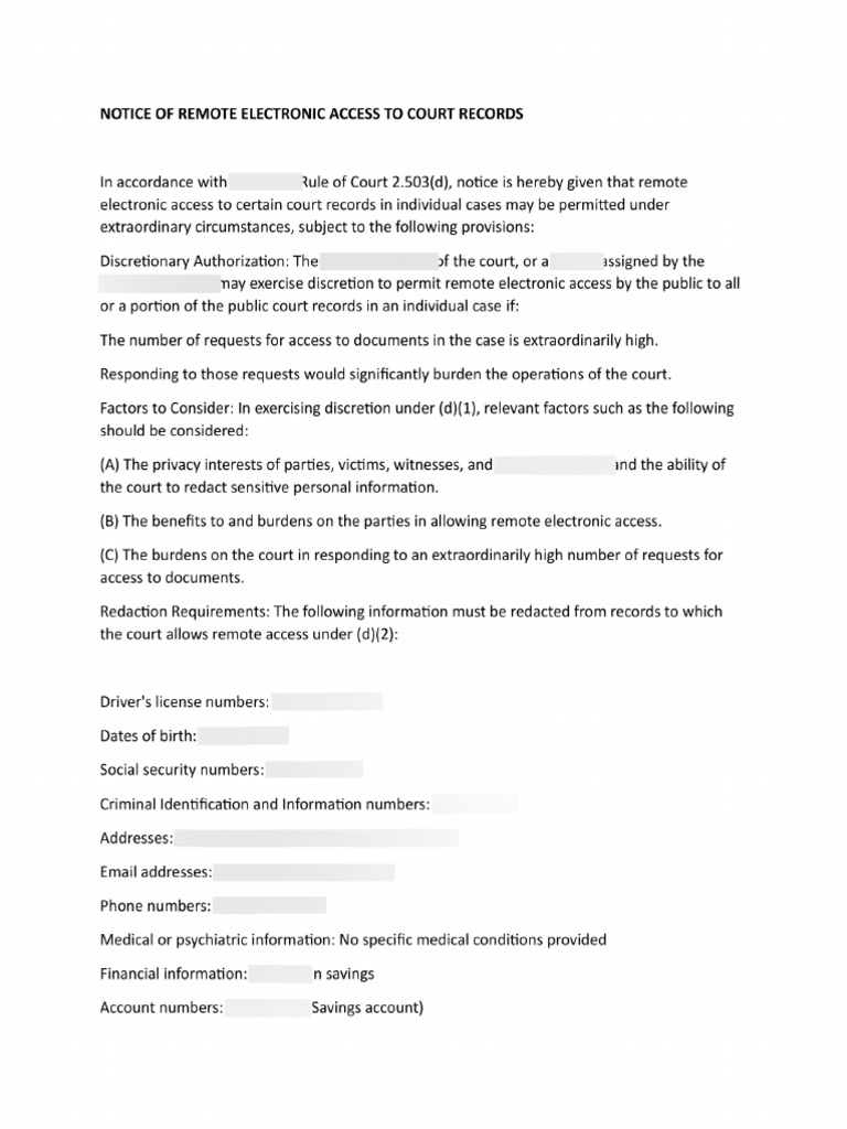 Remote Access to Court Records Notice | PDF | Public Law | Common Law