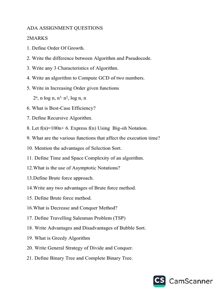 Design And Analysis Of Algorithms Important Questions 2024 Pdf Computer Programming