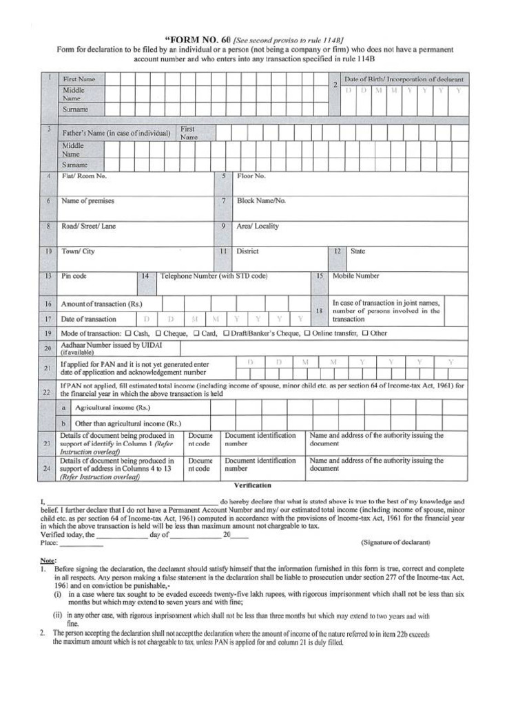 Form No 60 | PDF
