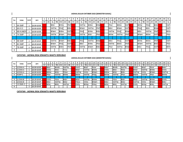 Jadwal MSC Oktober 2023 | PDF