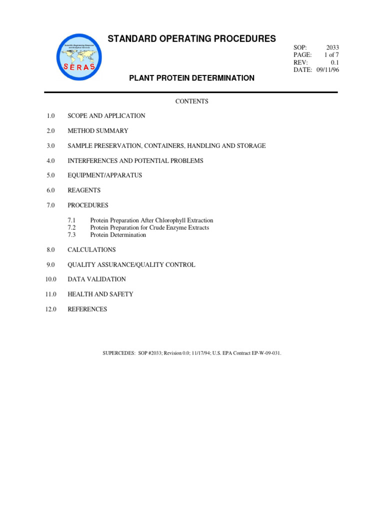 Standard Operating Procedures: Plant Protein Determination | PDF ...
