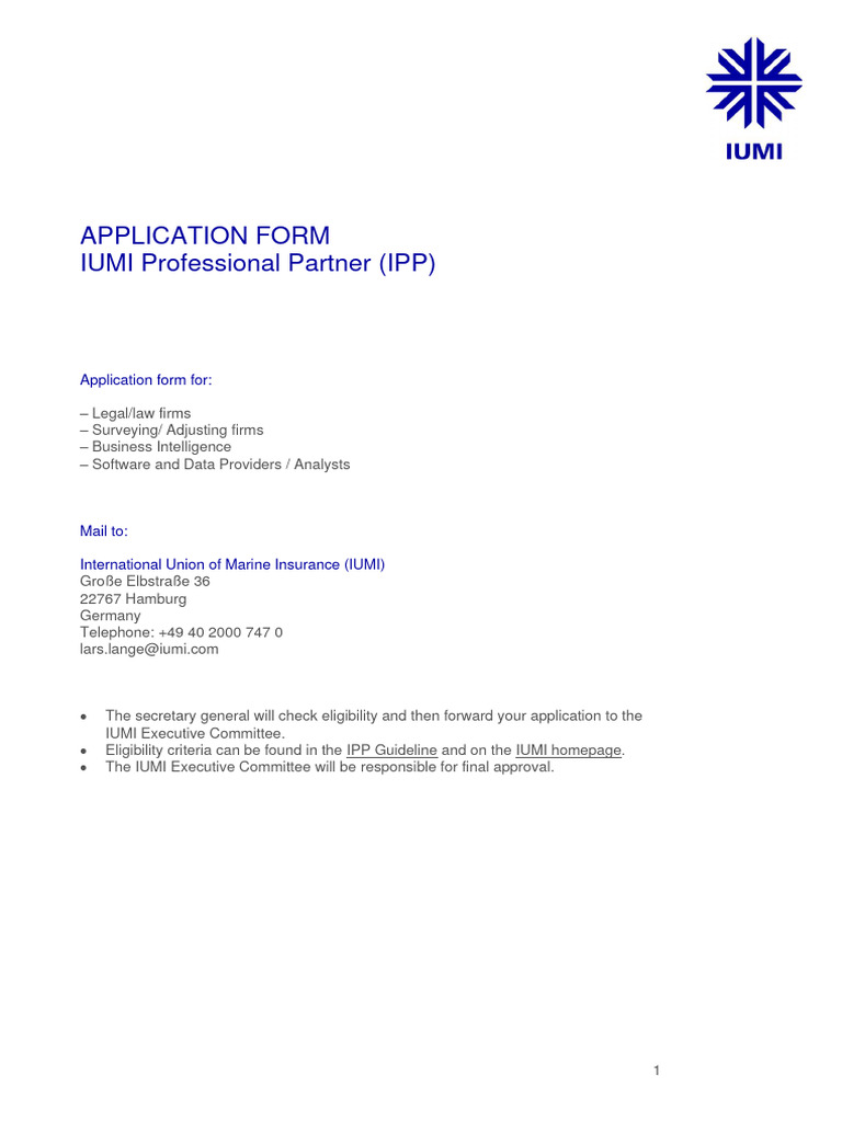 Application Form IUMI Professional Partner IPP 64db31be1b576 | PDF ...
