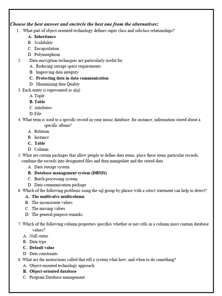 Database Administration Level Iv Theory Exam 2 Pdf Databases Class Computer Programming 
