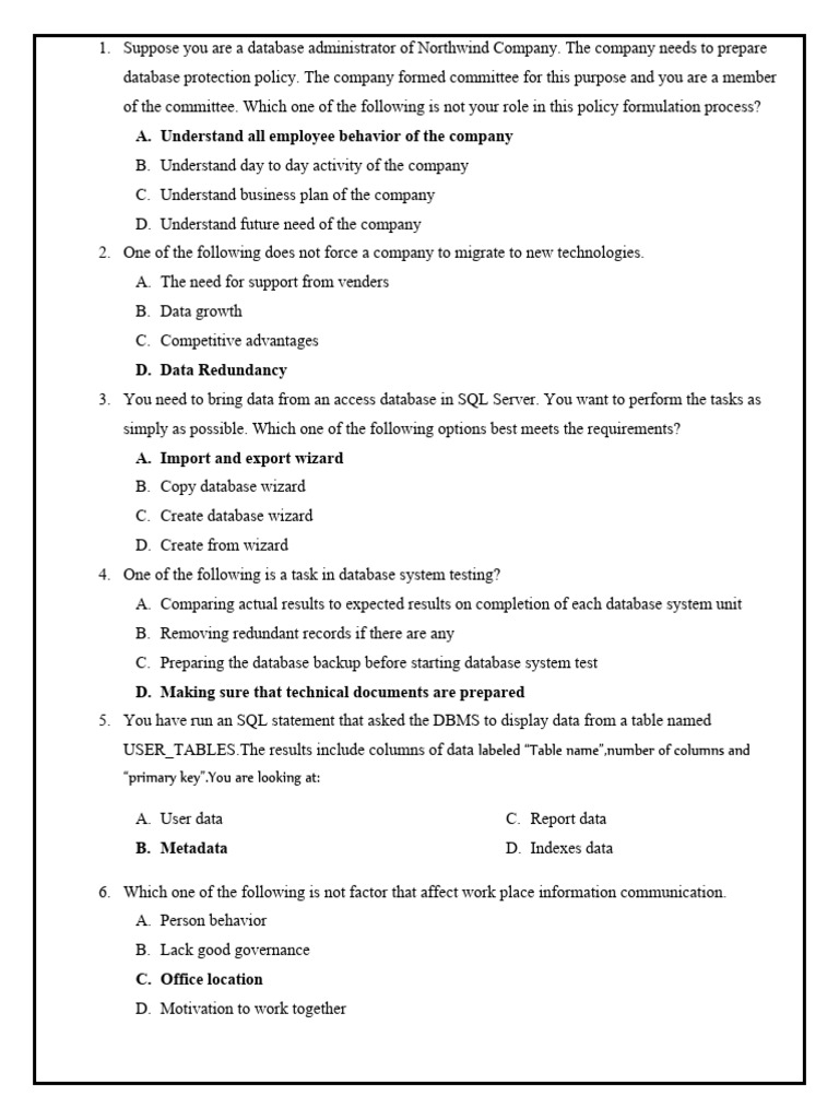 Database Administration Level IV Theory Exam 4 | PDF | Databases | Sql