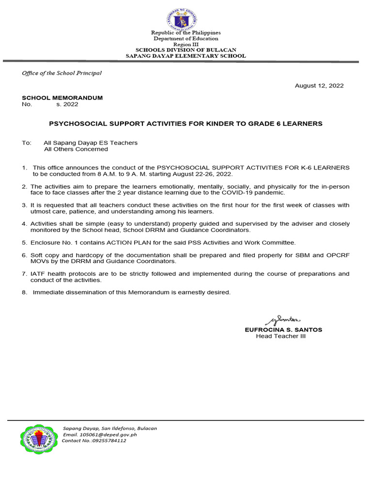 ACR Online Orientation Psychosocial Support Activities 2022 2023 | PDF | Social Science | Wellness