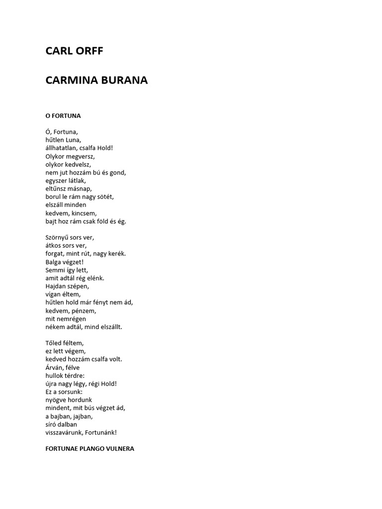 Carl Orff - Carmina Burana (Magyar) | PDF