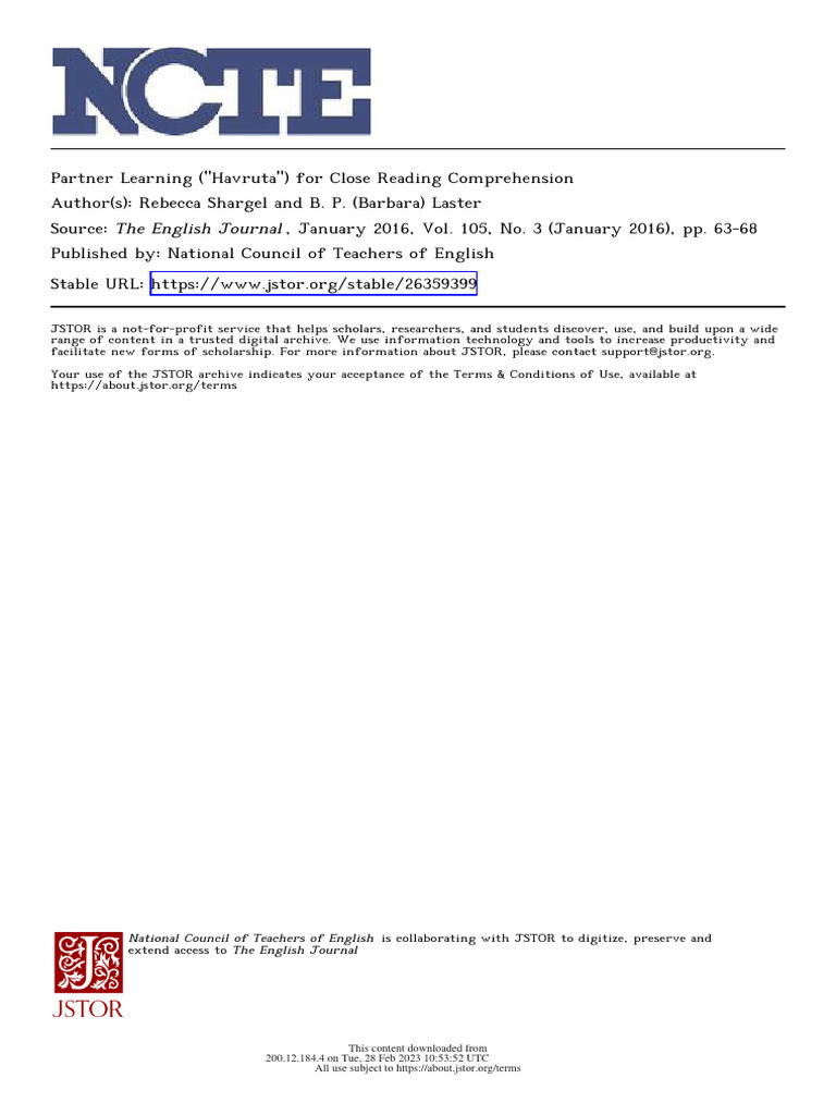 Havruta: Partner Learning for Comprehension | PDF | Reading ...
