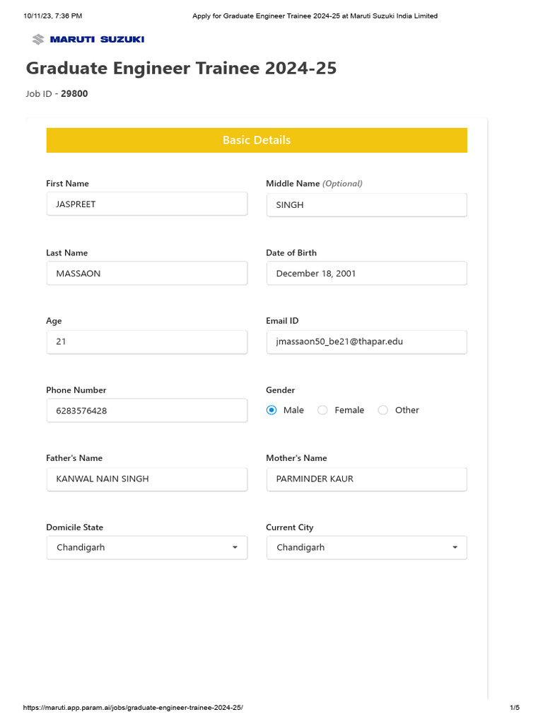 Graduate Engineer Trainee at Maruti Suzuki | PDF