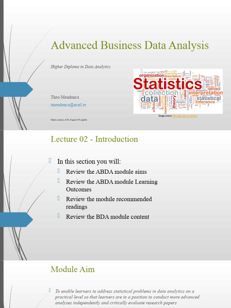 Lecture 01a ABDA Introduction | PDF | Statistics | Data Analysis