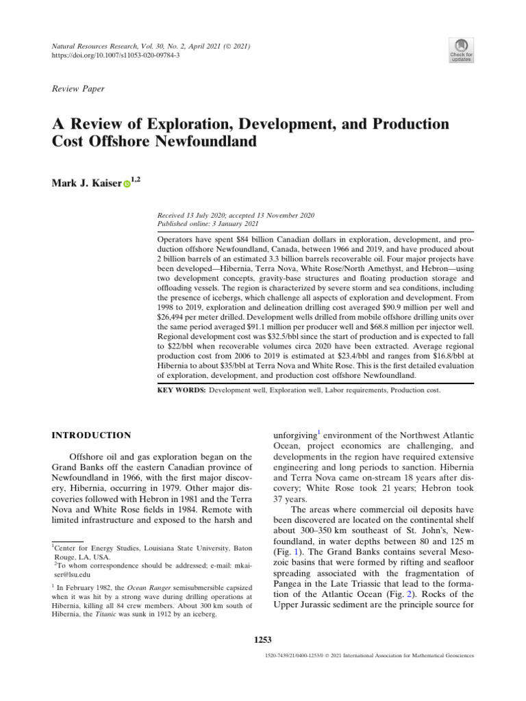 A Review of Exploration, Development, and Production Cost Offshore ...