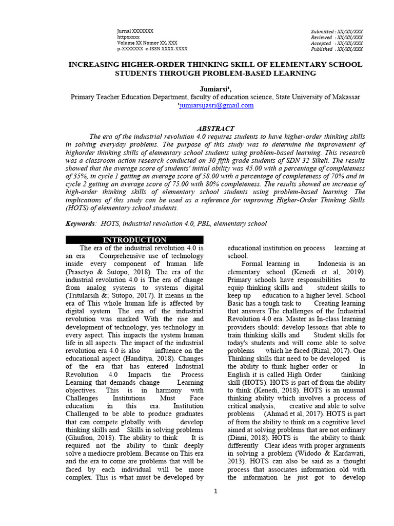 Boosting HOTS in Elementary Students | PDF | Thought | Learning