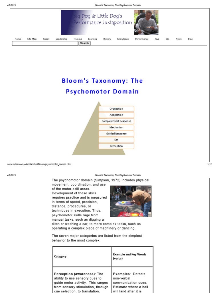 Bloom S Taxonomy The Psychomotor Domain | PDF | Perception | Learning
