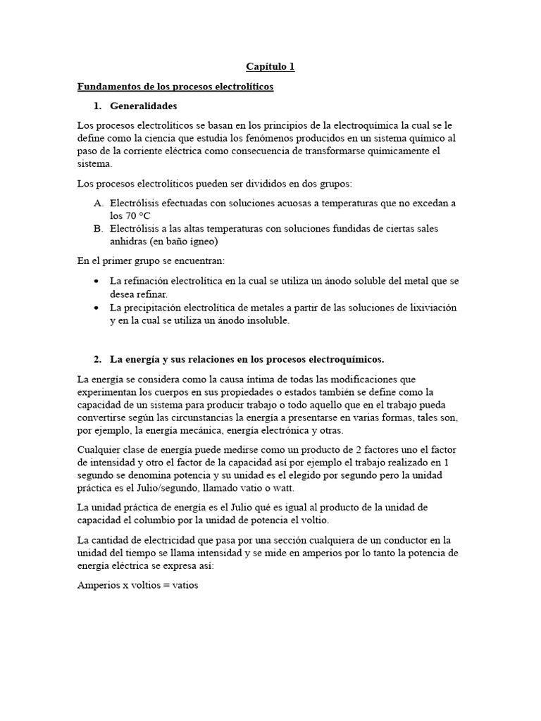 Fundamentos de Procesos Electrolíticos | PDF | Corriente eléctrica ...