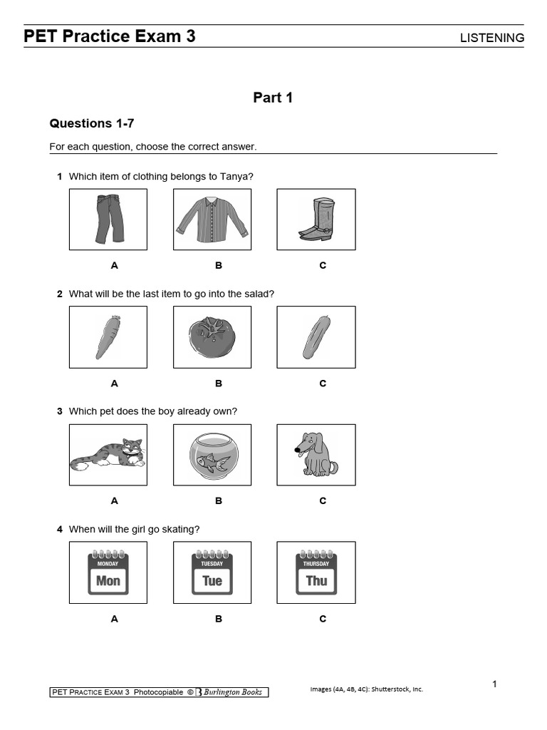 PET Listening Practice Test | PDF