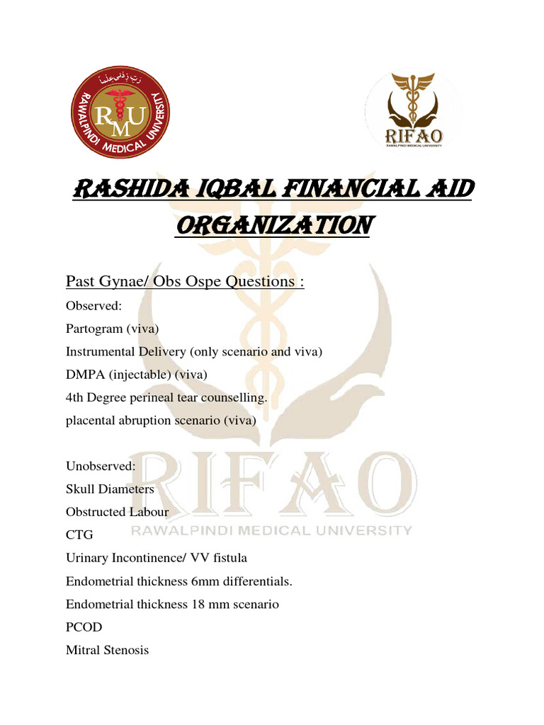RIFAO OBS/Gynae OSCE Guide | PDF | Childbirth | Pregnancy