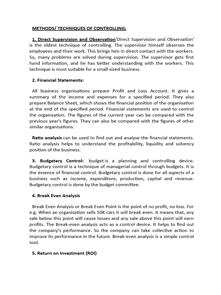 METHODS of Controlling | PDF | Business | Business Economics