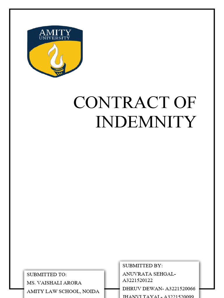 Contract of Indemnity | PDF | Indemnity | Guarantee