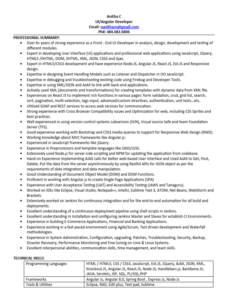 Anitha UI Resume | Download Free PDF | Ajax (Programming) | Document Object Model