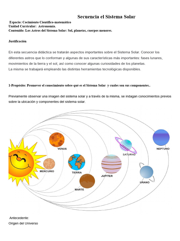 Secuencia El Sistema Solar | PDF | Sistema solar | Universo