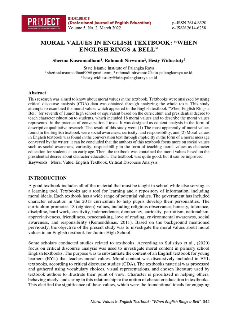 Moral Values in English Textbook When en | PDF | Liberal Arts Education ...