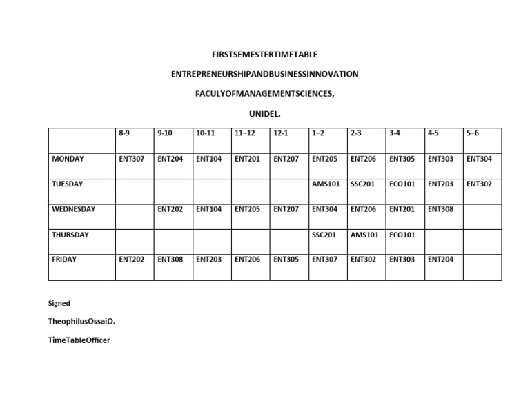 First Semester Time Table | PDF | Technology & Engineering