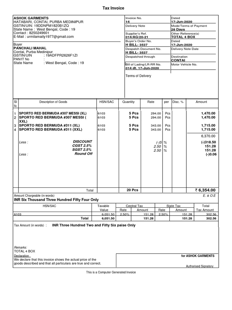 Ashok Garments - June'20 | PDF | Invoice | Economies